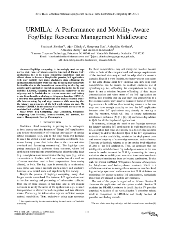 (PDF) URMILA: A Performance and Mobility-Aware Fog/Edge Resource Management Middleware