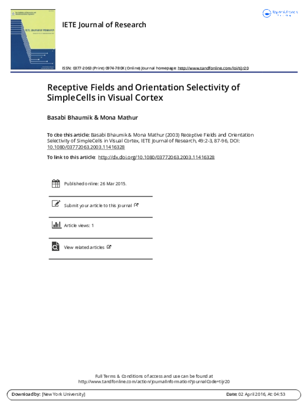 Pdf Receptive Fields And Orientation Selectivity Of Simplecells In Visual Cortex