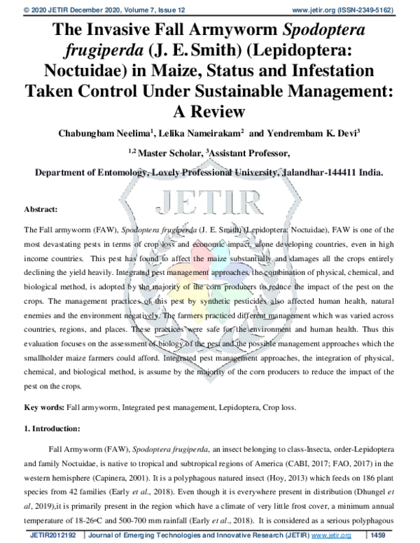 (PDF) The Invasive Fall Armyworm Spodoptera frugiperda (J. E. Smith) (Lepidoptera: Noctuidae) in ...