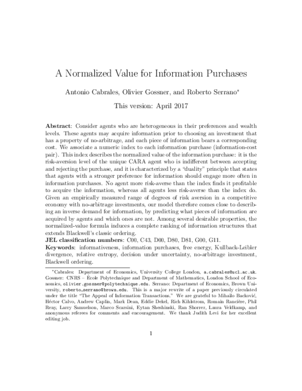 (PDF) A normalized value for information purchases