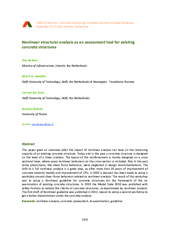 (PDF) Nonlinear structural analysis as an assessment tool for existing concrete structures