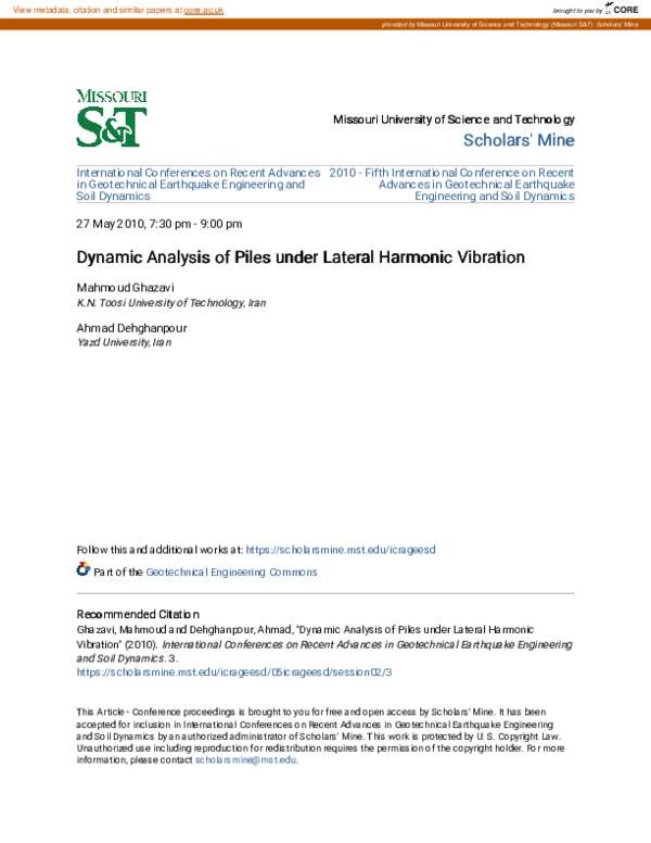 (PDF) Dynamic Analysis of Piles under Lateral Harmonic Vibration
