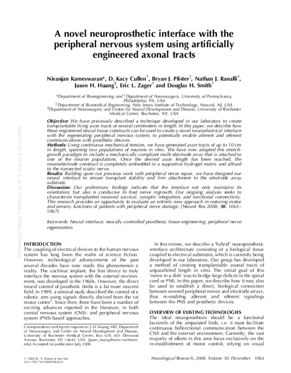 (PDF) A novel neuroprosthetic interface with the peripheral nervous ...