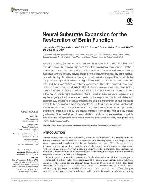 (PDF) Neural Substrate Expansion for the Restoration of Brain Function