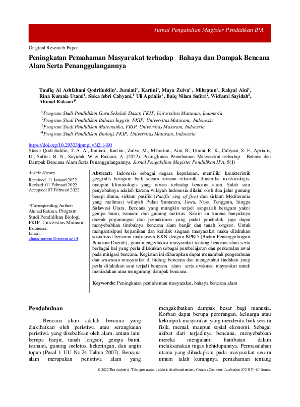 (PDF) Peningkatan Pemahaman Masyarakat terhadap Bahaya dan Dampak ...