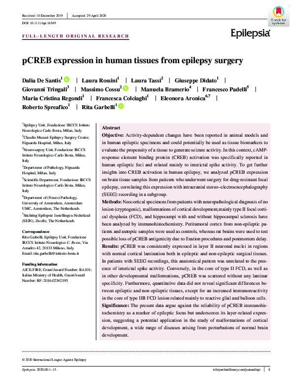 (PDF) pCREB expression in human tissues from epilepsy surgery