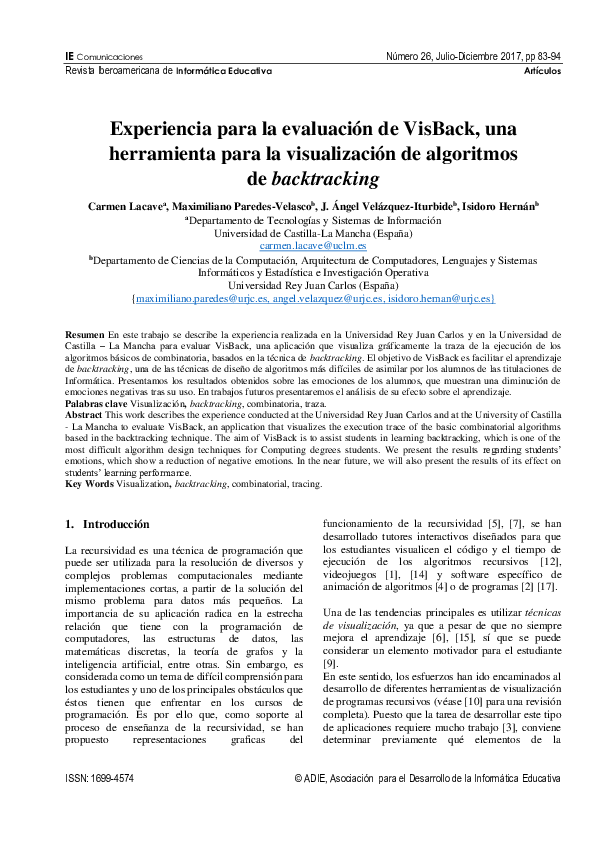(PDF) Experiencia para la evaluación de VisBack, una herramienta para ...