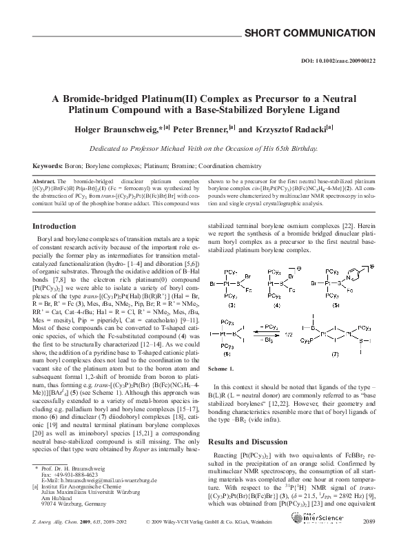 (PDF) A Bromide-bridged Platinum(II) Complex as Precursor to a Neutral ...