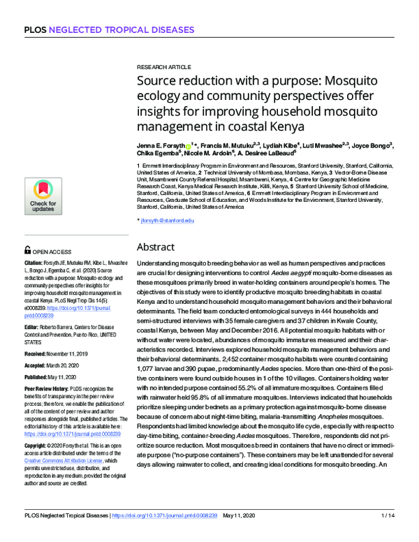 (PDF) Source reduction with a purpose: Mosquito ecology and community ...