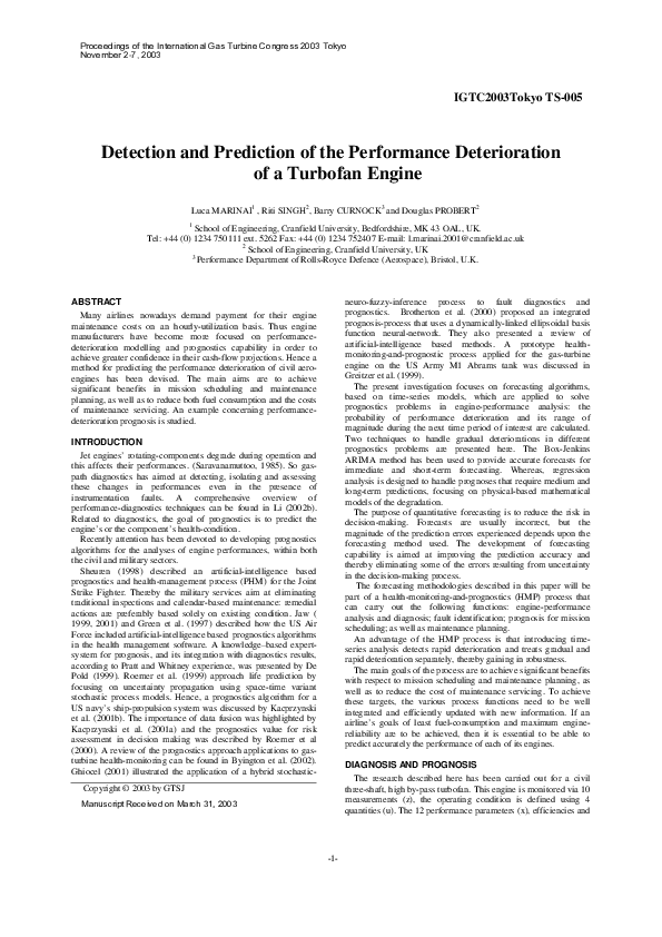(PDF) Detection and prediction of the performance deterioration of a turbofan engine