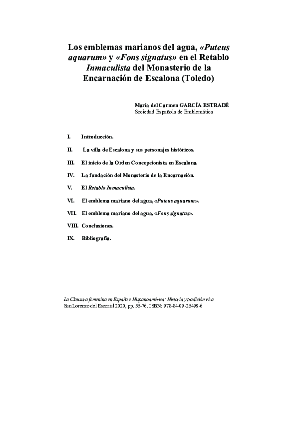 (PDF) Los emblemas marianos del agua, «Puteus aquarum» y «Fons signatus ...