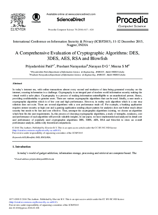 (PDF) A Comprehensive Evaluation of Cryptographic Algorithms: DES, 3DES ...