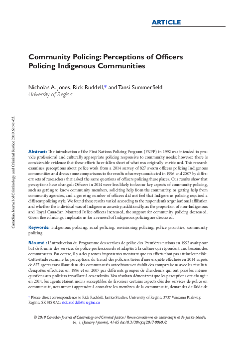 (PDF) Community Policing: Perceptions of Officers Policing Indigenous ...