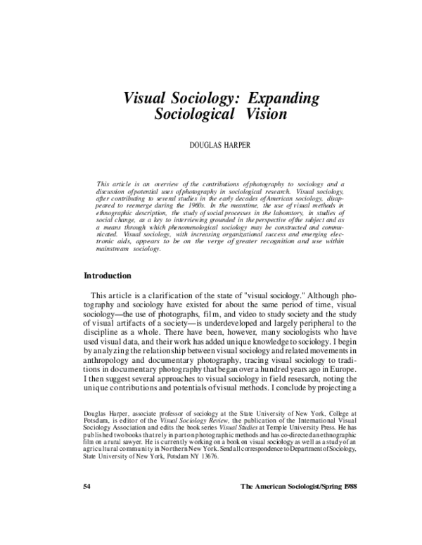 (PDF) Visual sociology: Expanding sociological vision