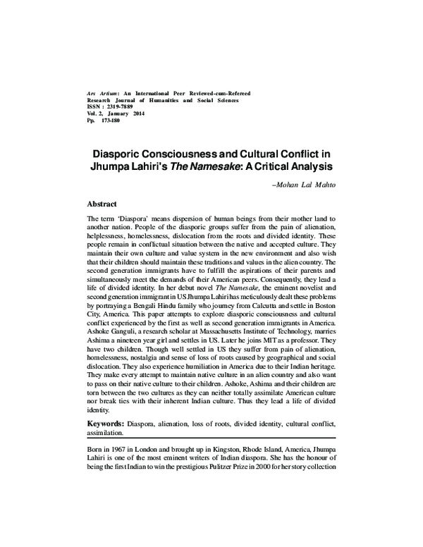 (PDF) Diasporic Consciousness and Cultural Conflict in Jhumpa Lahiri's ...