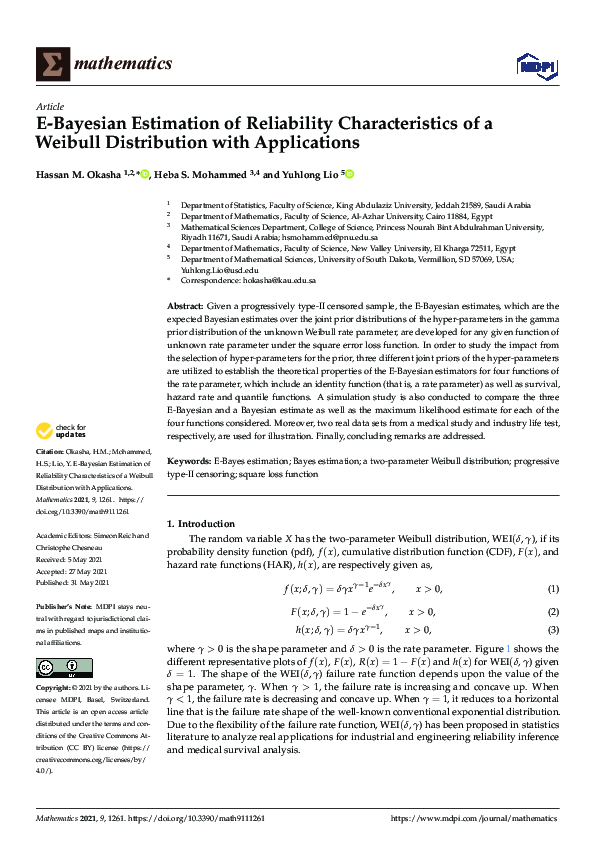 Pdf E Bayesian Estimation Of Reliability Characteristics Of A Weibull Distribution With