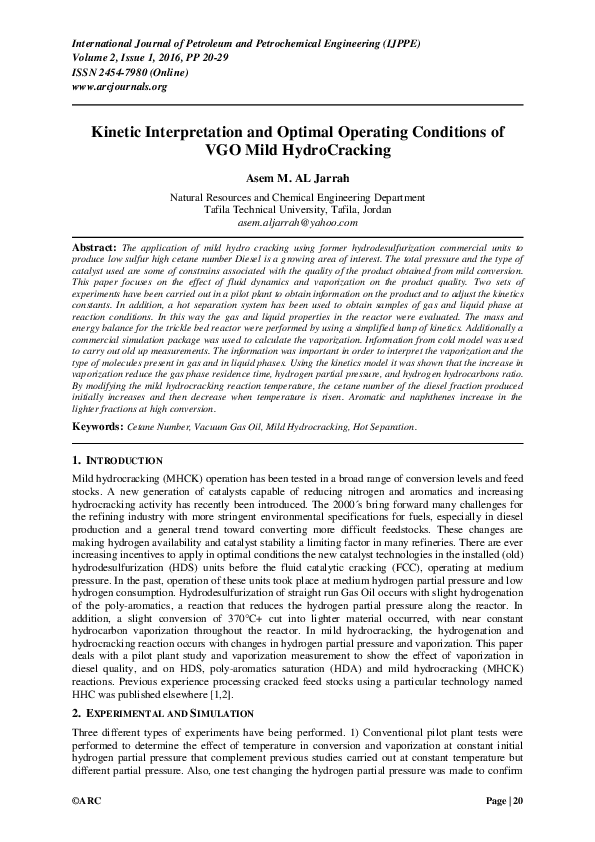 (PDF) Kinetic Interpretation and Optimal Operating Conditions of VGO ...