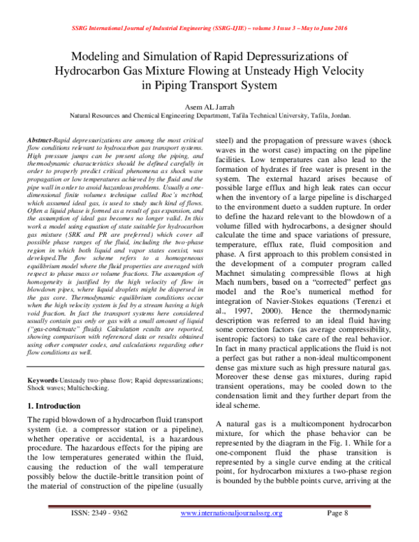 (PDF) Modeling and Simulation of Rapid Depressurizations of Hydrocarbon Gas Mixture Flowing at ...
