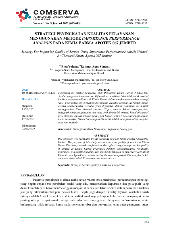 (PDF) Strategi Peningkatan Kualitas Pelayanan Menggunakan Metode Importance Performance Analysis ...