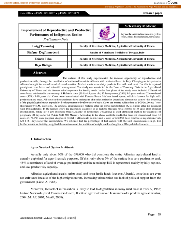 (PDF) Improvement of Reproductive and Productive Performance of Indigenous Bovine
