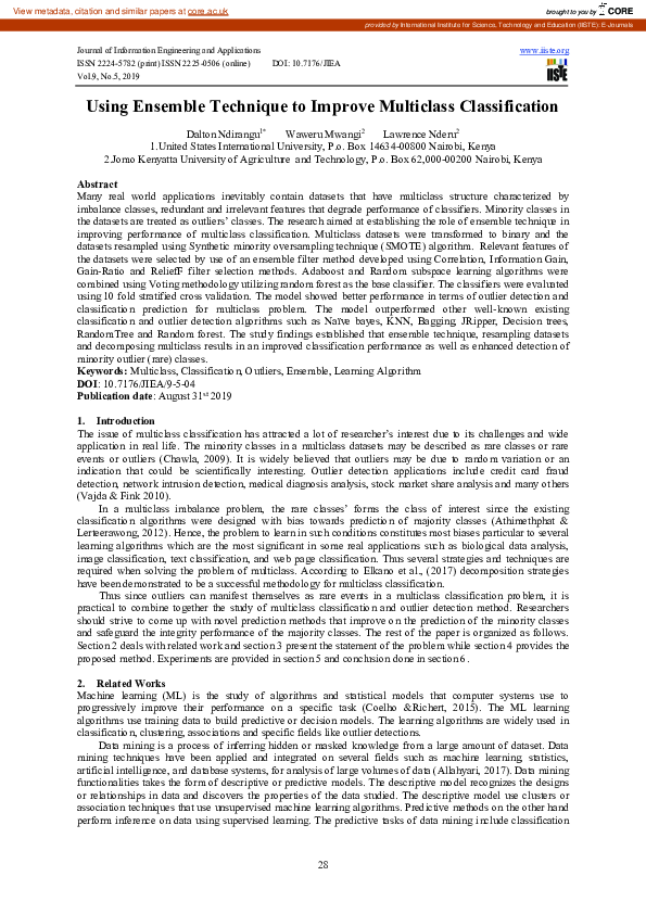 (PDF) Using Ensemble Technique to Improve Multiclass Classification