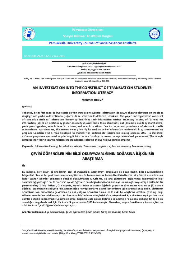 (PDF) Information Literacy of Turkish Translation Students