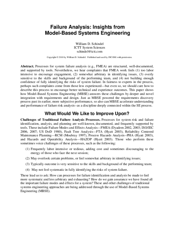 (PDF) Failure Analysis: Insights from Model-Based Systems Engineering ...