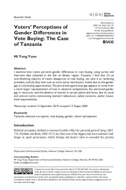 (PDF) Voters’ Perceptions of Gender Differences in Vote Buying: The ...