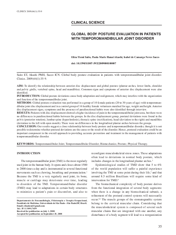 (PDF) Global Body Posture Evaluation in Patients with Temporomandibular ...