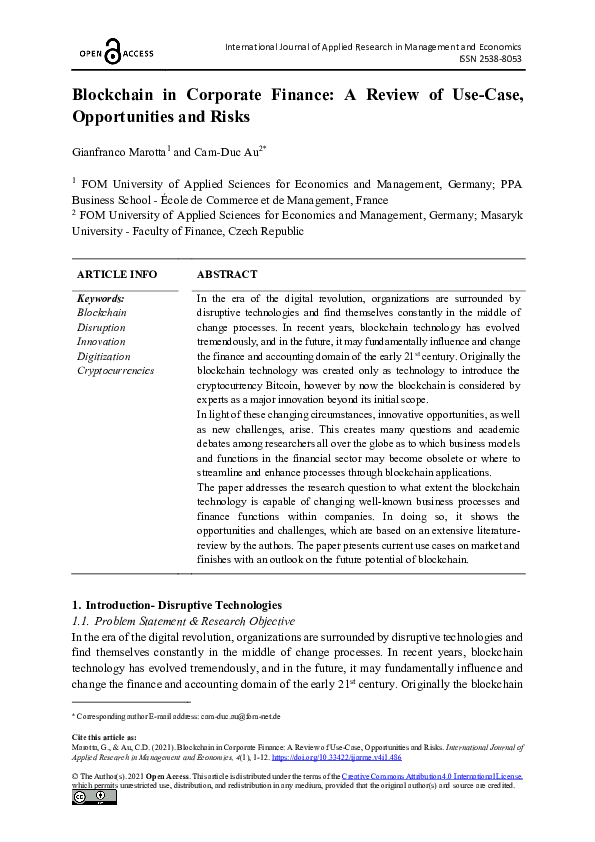 (PDF) Blockchain in Corporate Finance: A Review of Use-Case ...