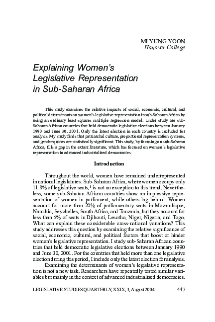 (PDF) Explaining Women's Legislative Representation in Sub-Saharan Africa