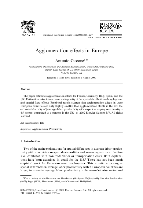 (PDF) Agglomeration effects in Europe