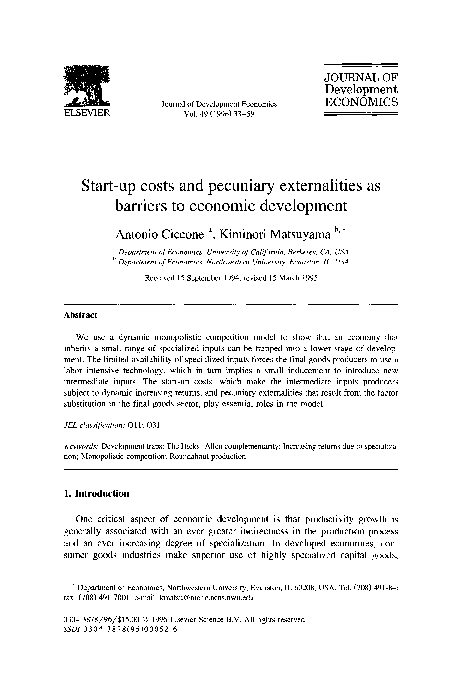 (PDF) Start-up costs and pecuniary externalities as barriers to ...