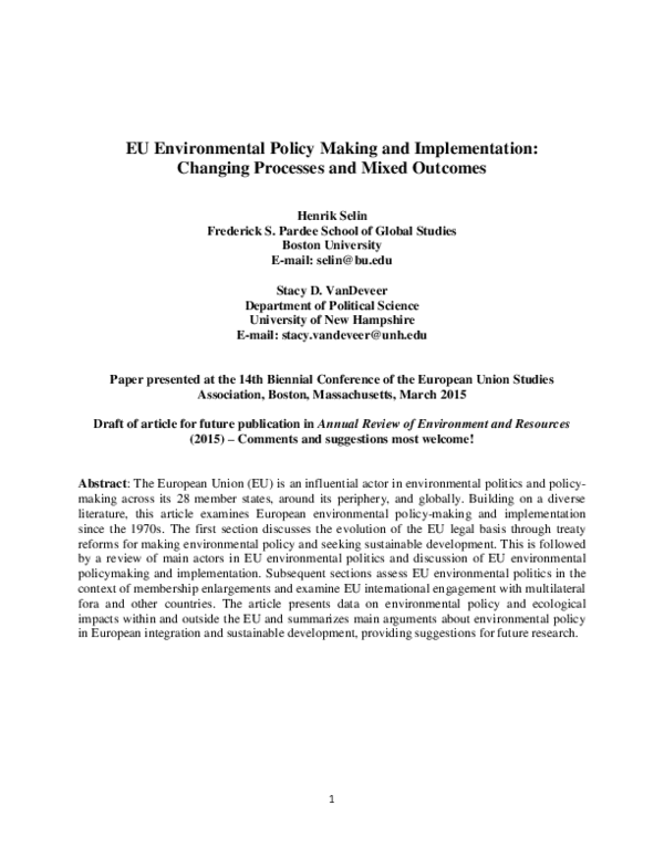 (PDF) EU Environmental Policy Making and Implementation:Changing ...