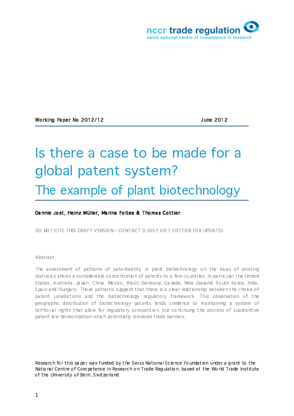 (PDF) Is there a case to be made for a global patent system? The ...