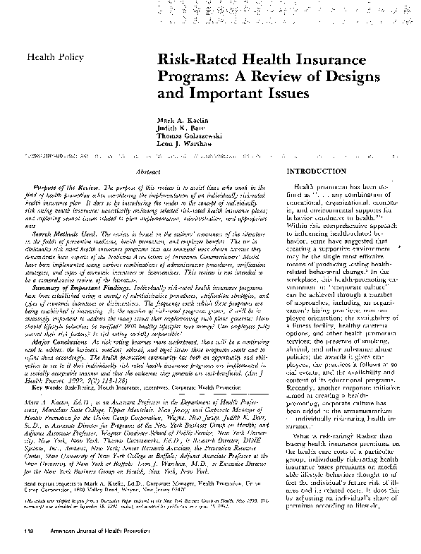 (PDF) Risk-Rated Health Insurance Programs: A Review of Designs and ...