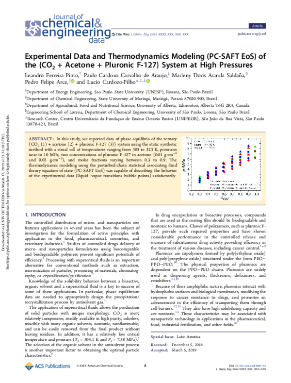 (PDF) Experimental Data and Thermodynamics Modeling (PC-SAFT EoS) of ...