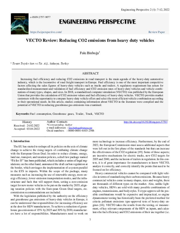 (PDF) VECTO Review: Reducing CO2 Emissions from Heavy Duty Vehicles