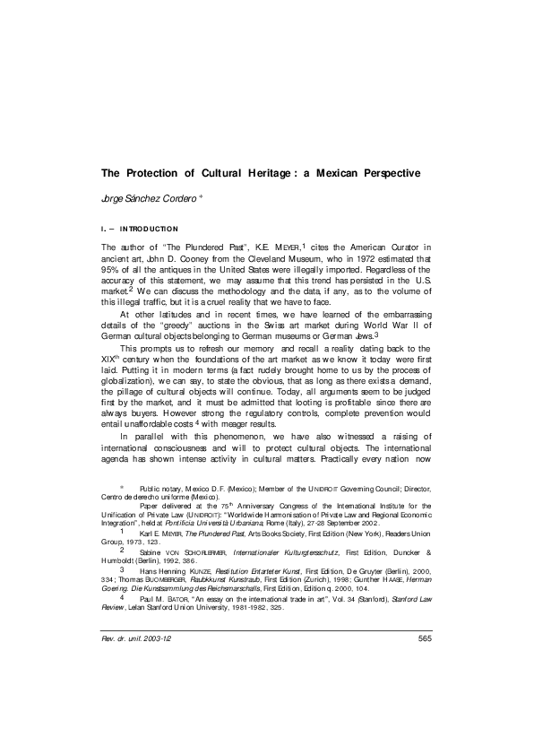 (PDF) The Protection of Cultural Heritage : a Mexican Perspective