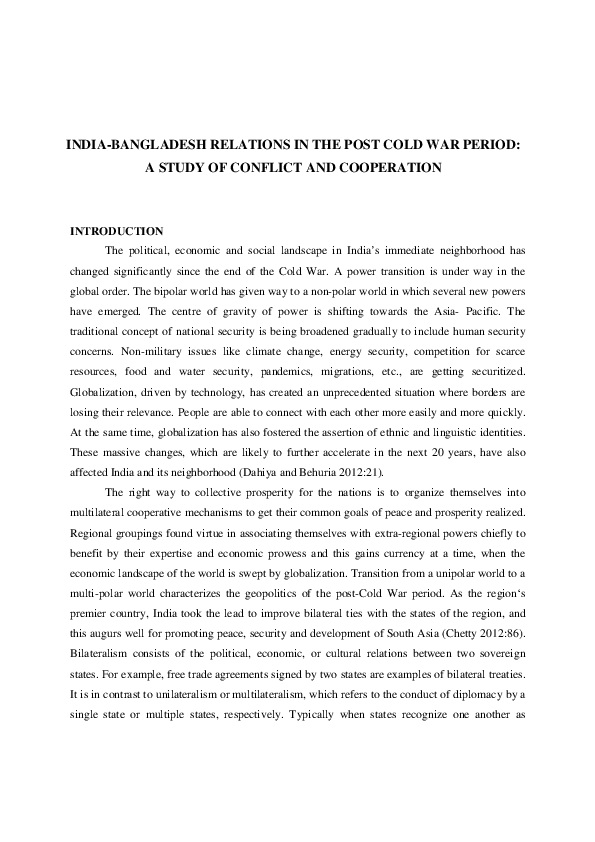 (PDF) India Bangladesh relations in the Post Cold War Period: a study ...
