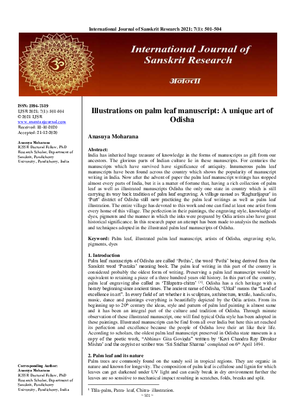 (PDF) Illustrations on palm leaf manuscript: A unique art of Odisha