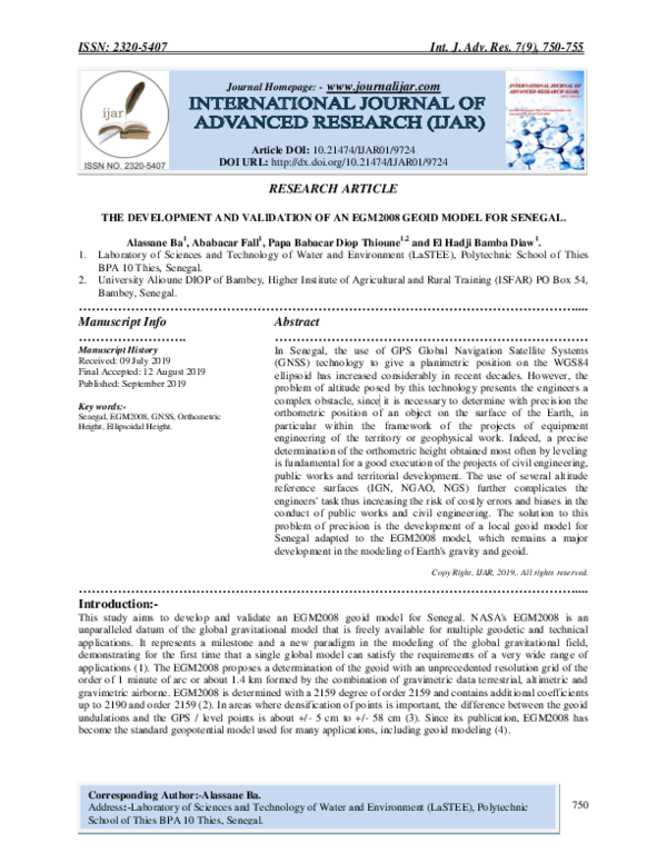 (PDF) The Development and Validation of an EGM2008 Geoid Model for Senegal
