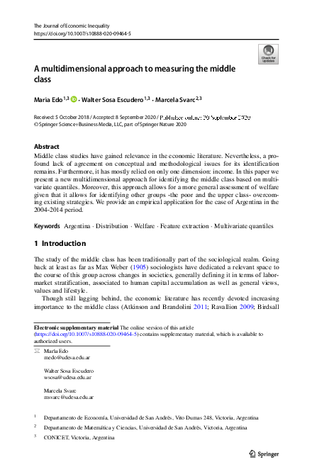 (PDF) A multidimensional approach to measuring the middle class
