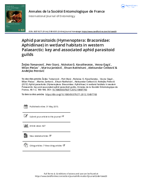 (PDF) Aphid parasitoids (Hymenoptera: Braconidae: Aphidiinae) in ...