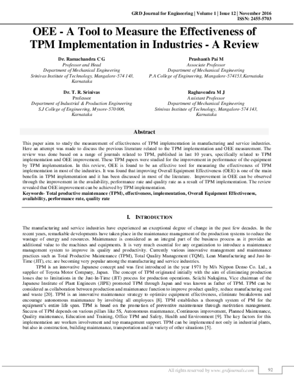 (PDF) OEE-A Tool to Measure the Effectiveness of TPM Implementation in Industries-A Review ...