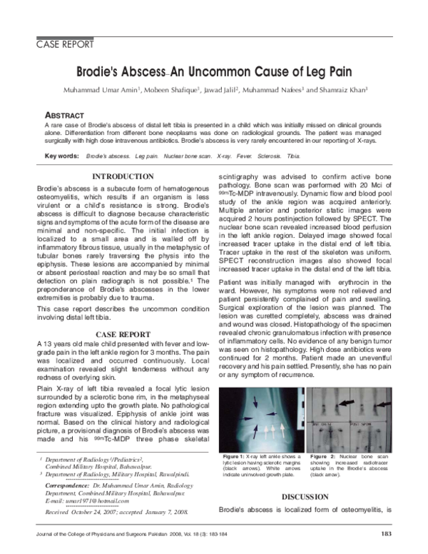 (PDF) Brodie's abscess--an uncommon cause of leg pain