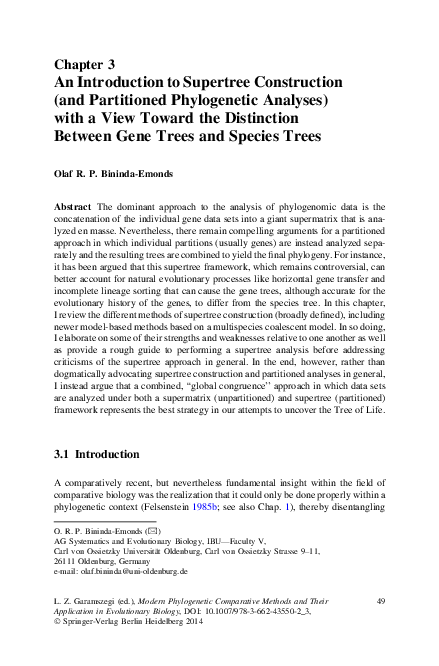 (PDF) An Introduction to Supertree Construction (and Partitioned Phylogenetic Analyses) with a ...