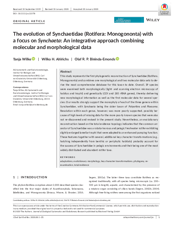 (PDF) The evolution of Synchaetidae (Rotifera: Monogononta) with a ...