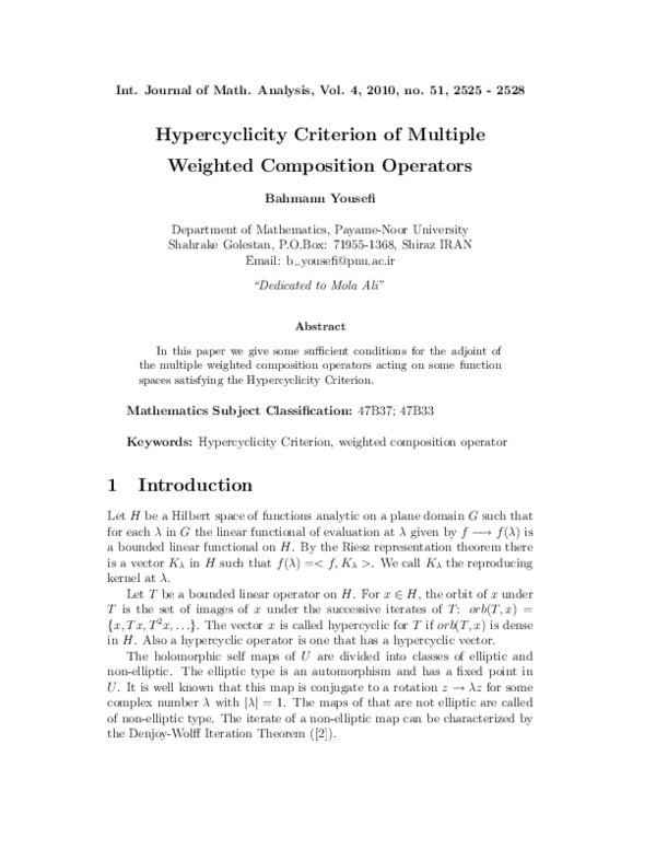(PDF) Hypercyclicity of the adjoint of weighted composition operators