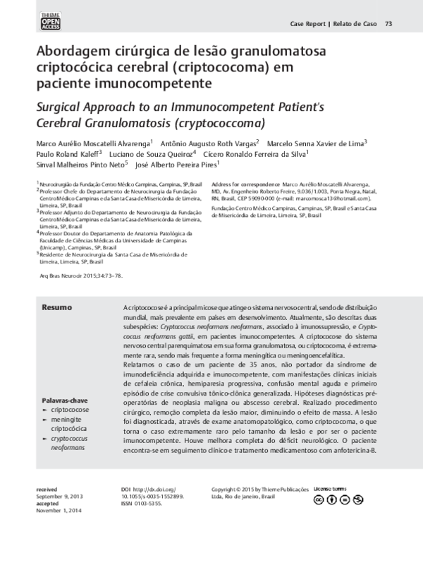 (PDF) Abordagem cirúrgica de lesão granulomatosa criptocócica cerebral ...